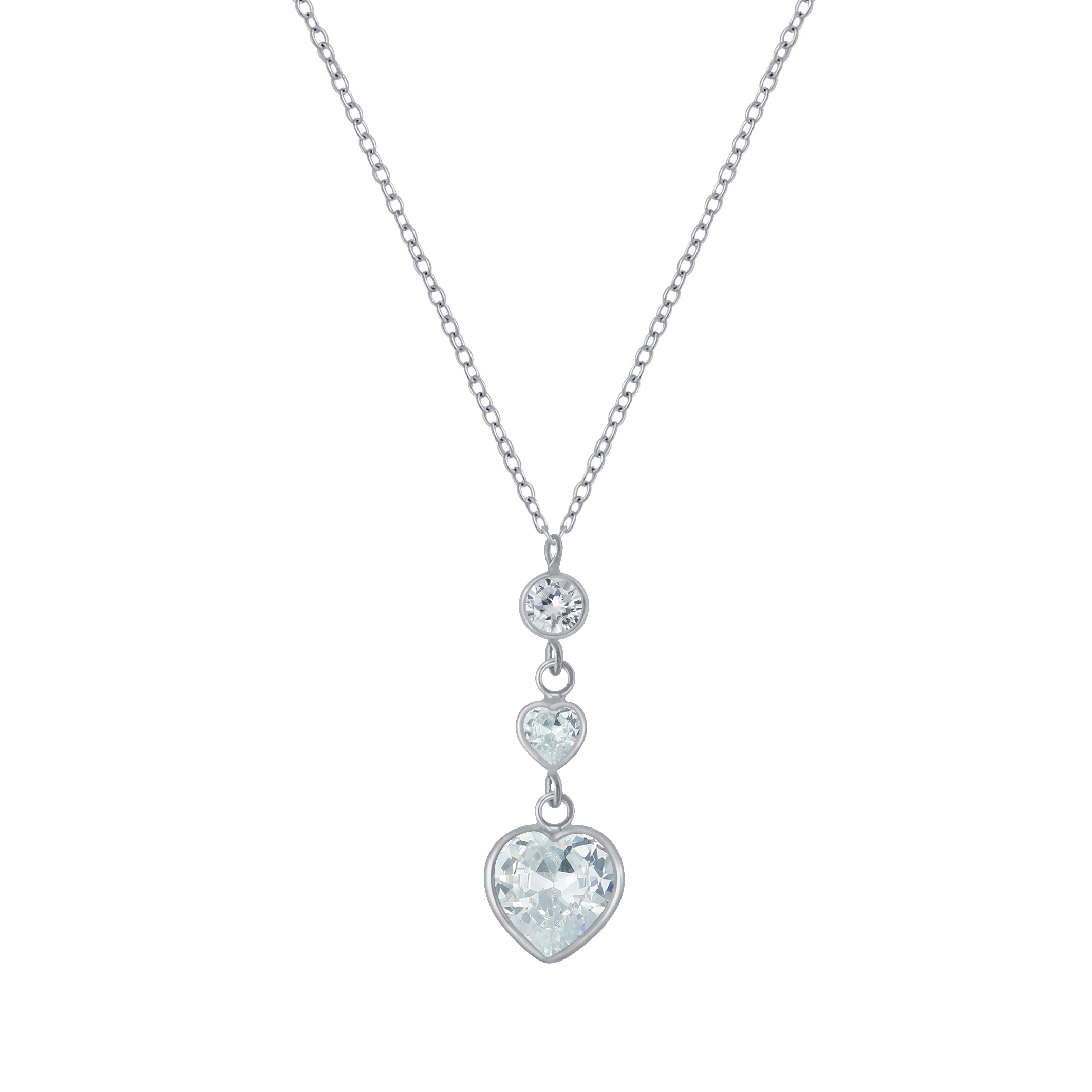 Silver Heart Cubic Zirconia Necklace - 925 Silver Jewelry