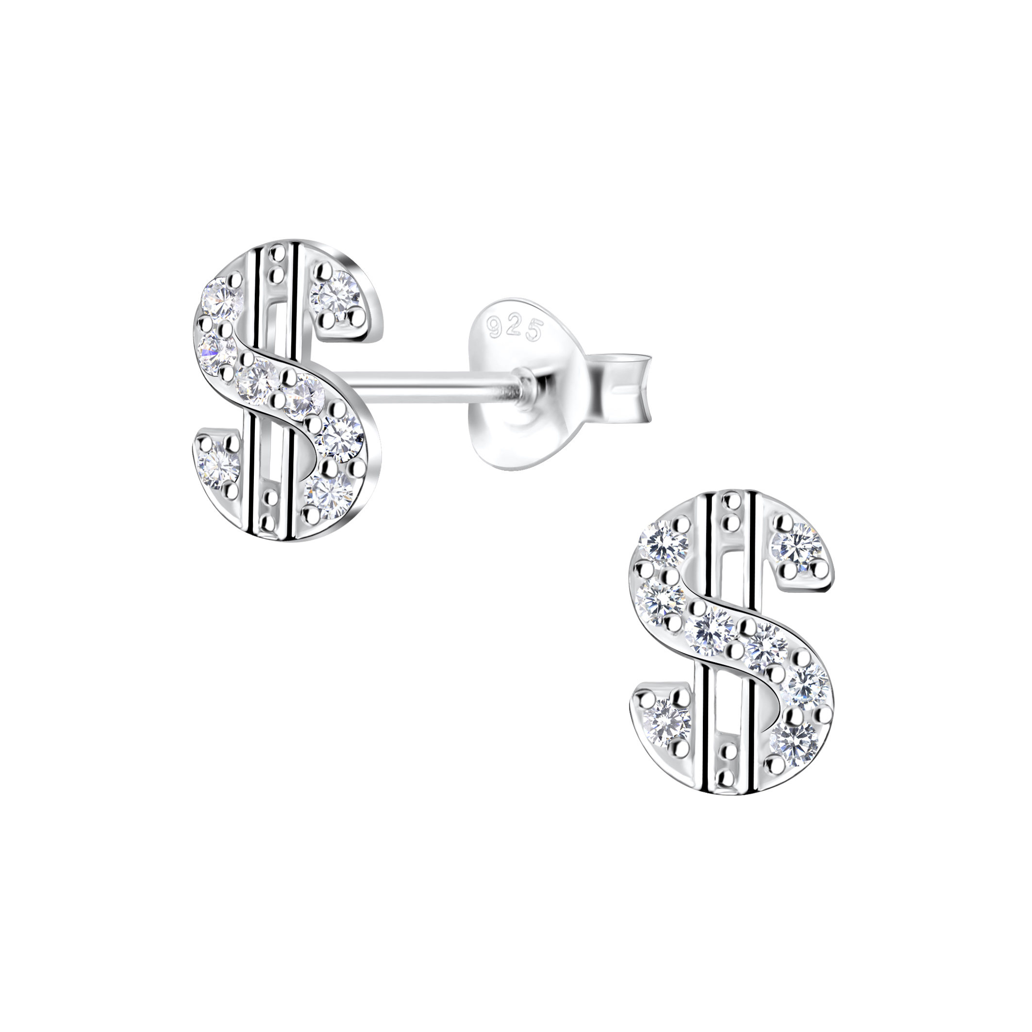 925 Silver Jewelry | Silver Dollar Sign Stud Earrings - 10140