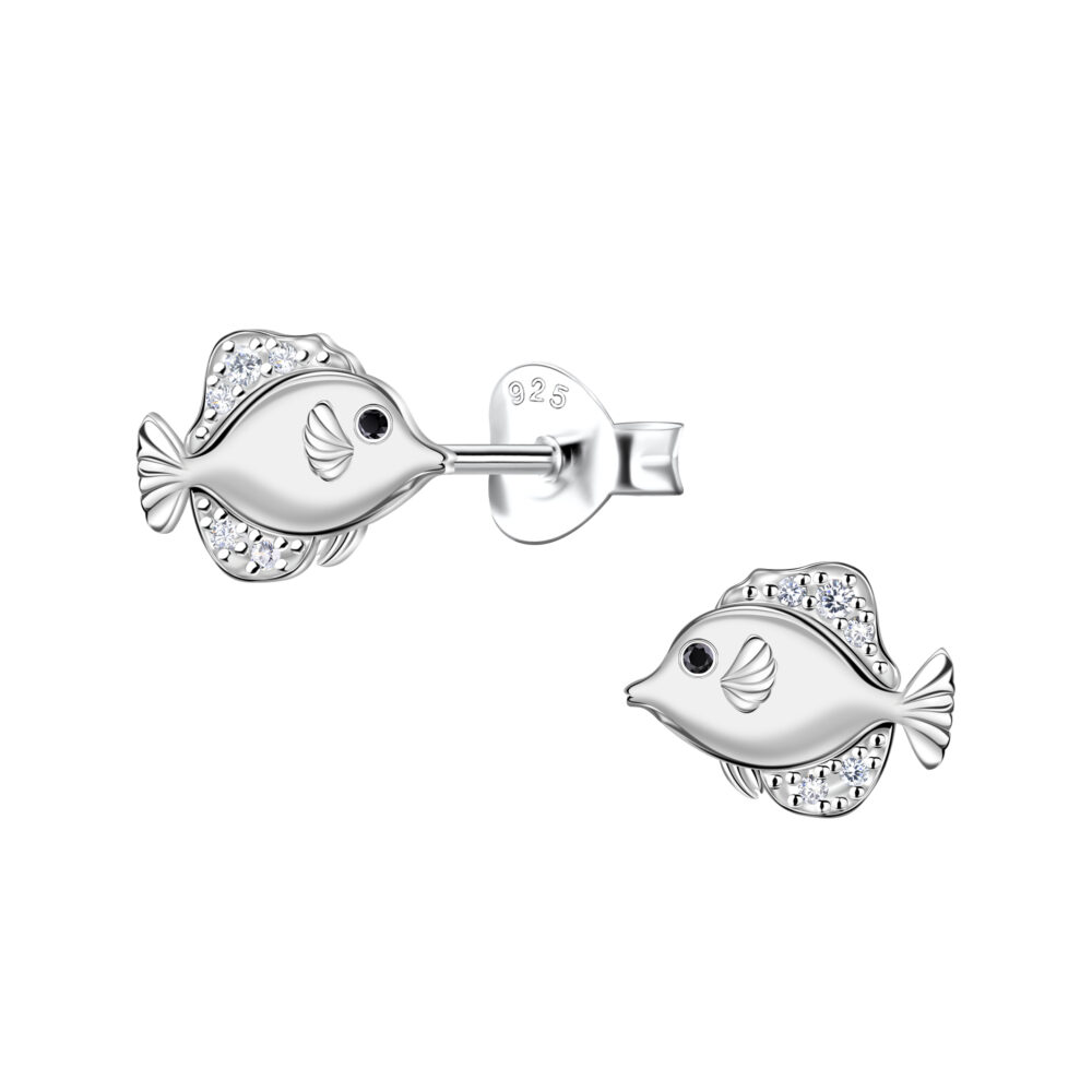 925 Silver Jewelry | Silver Fish Stud Earrings - 23279